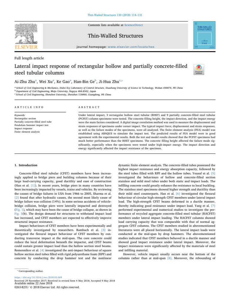 Lateral impact response of rectangular hollow and partially concrete ...