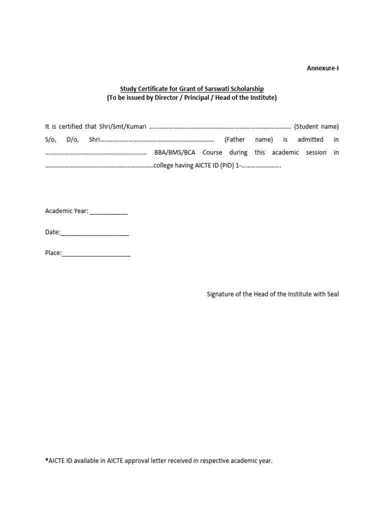 Study Certificate Format | PDF