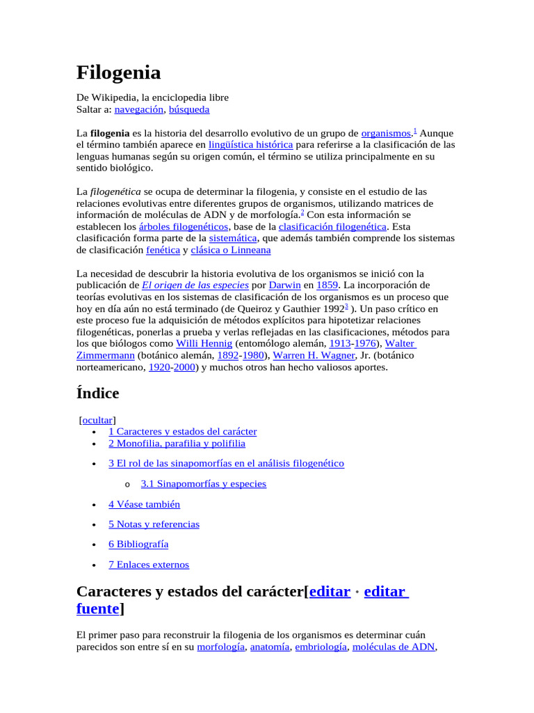 Filogenia | PDF | Filogenética | Taxonomía (biología)