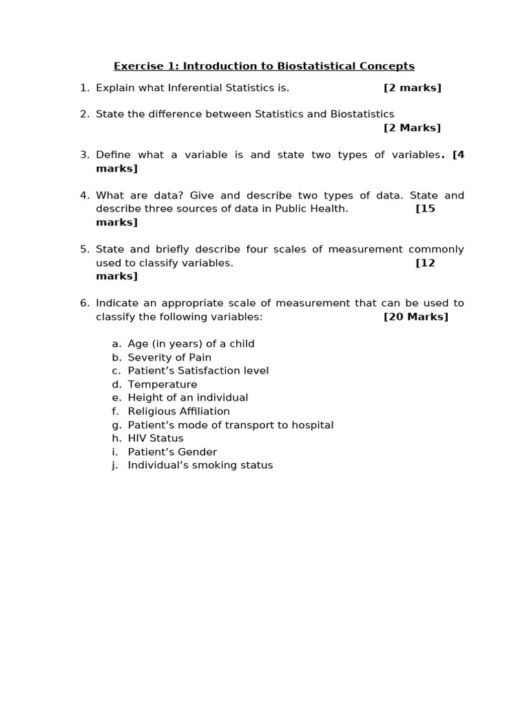 Exercise 1-Introduction To Biostatistical Concepts | PDF