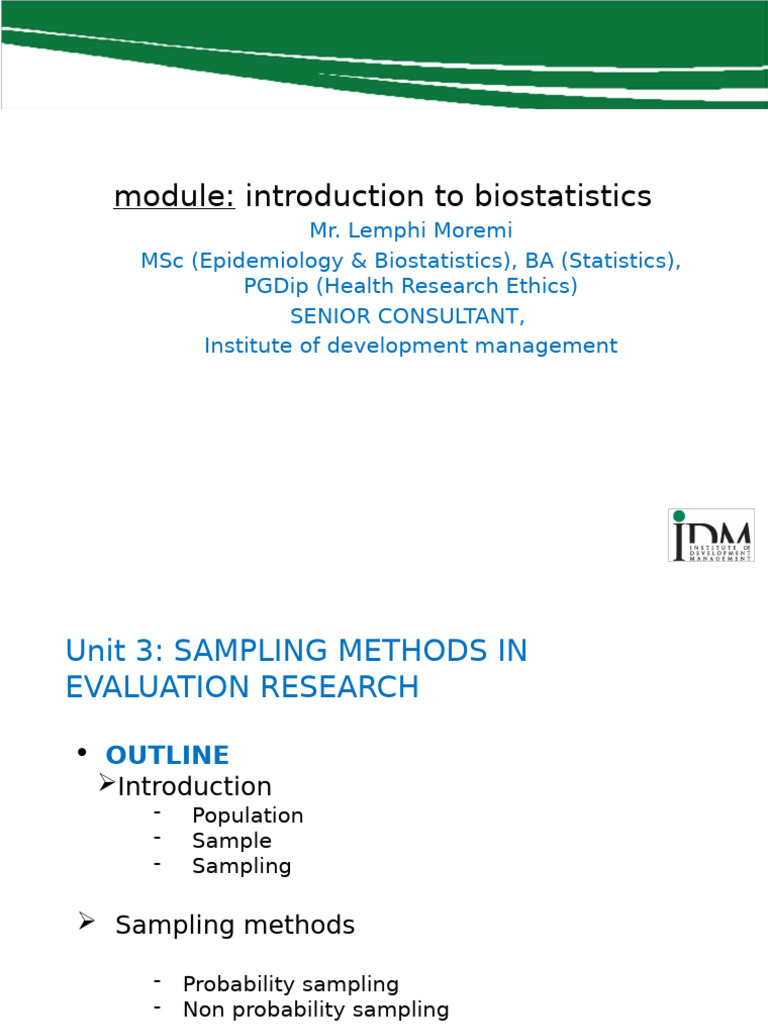 IDM Unit 3 Sampling Methods | PDF | Sampling (Statistics) | Scientific Method