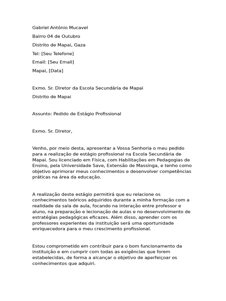 Carta de Pedido de Estagio GAM 2025 | PDF