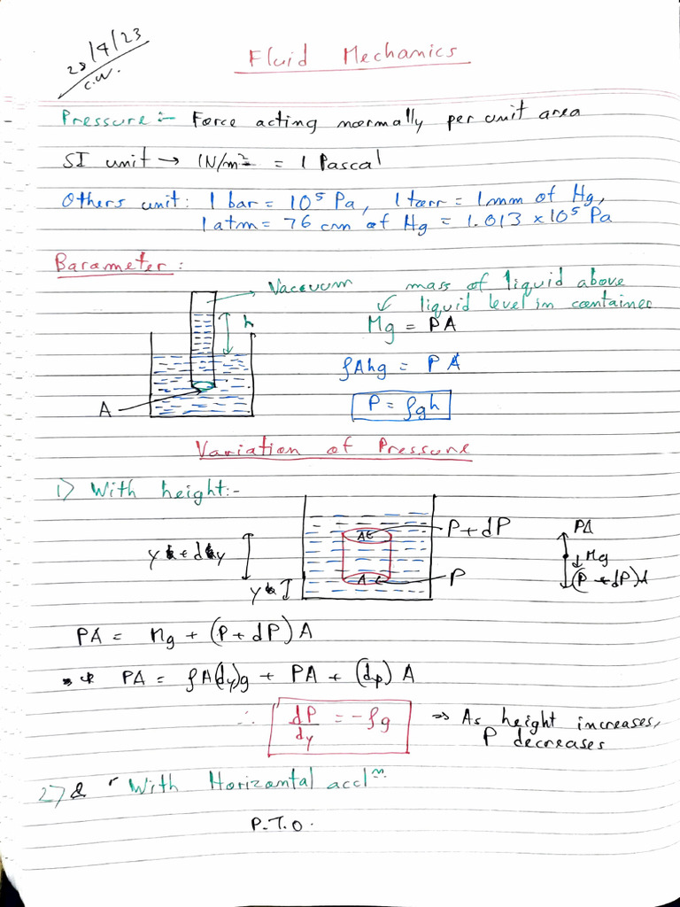Fluids Mechanics (1) Aakash Teacher Notes | PDF | Continuum Mechanics ...