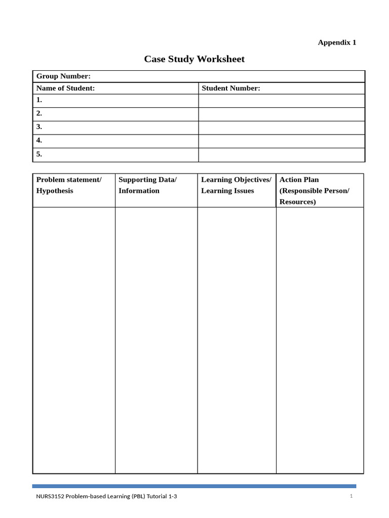 PBL Tutorial - Appendix 1 - Case Study Worksheet | PDF