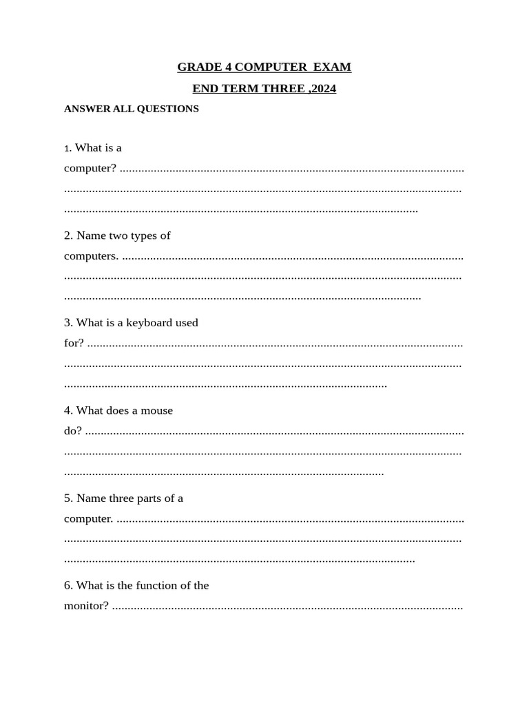 Grade 4 Computer Assessment | PDF | Computing | Office Equipment