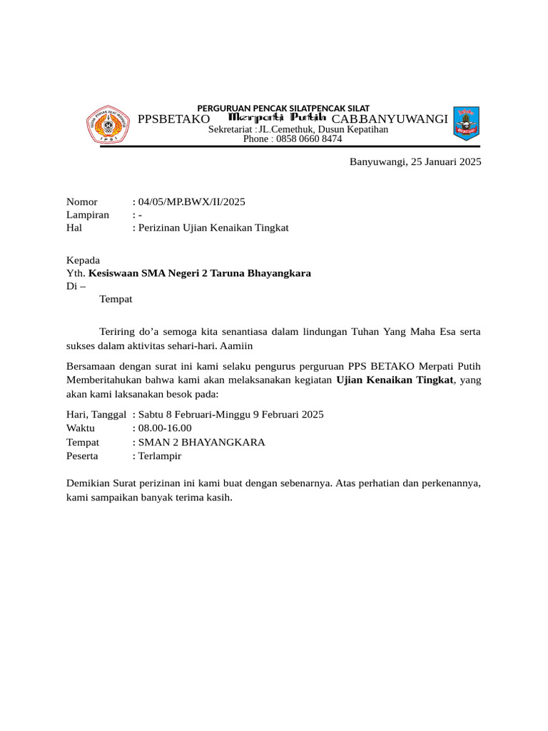 Ujian Kenaikan Tingkat PPS Merpati Putih 2025 | PDF