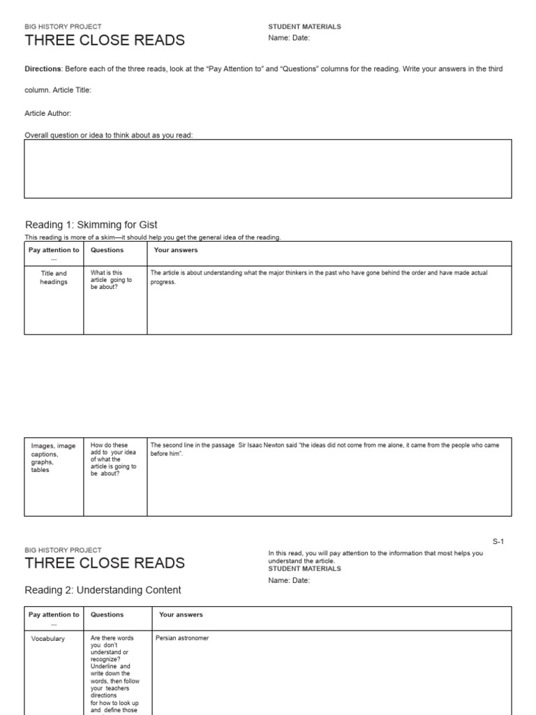 Three-Close-Reads Student PDF Version | PDF | Question | Human ...