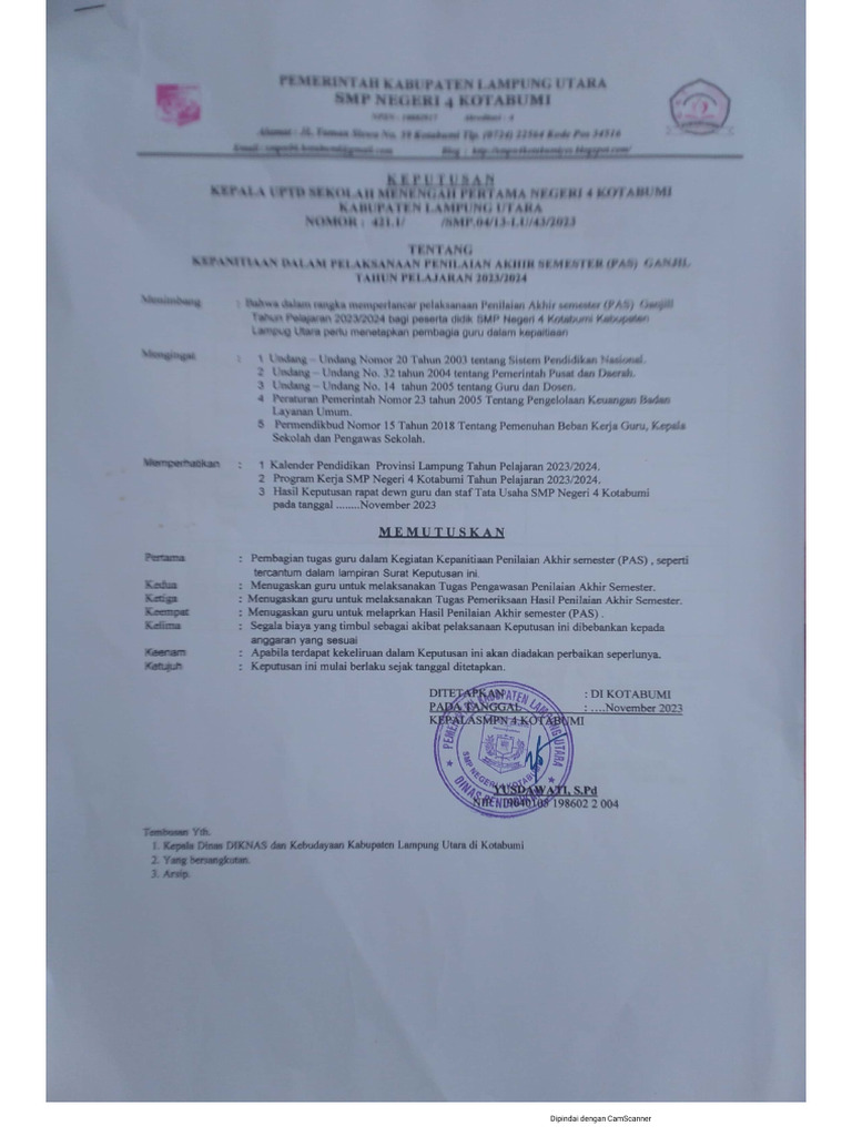 SK Panitia UAS | PDF