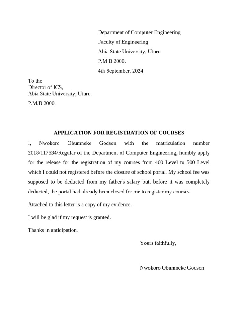 Course Registration Request Letter | PDF