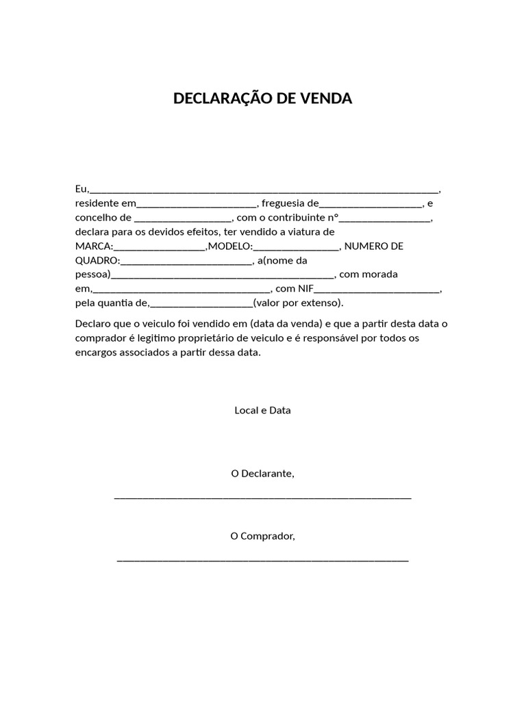 Declaração de Venda | PDF