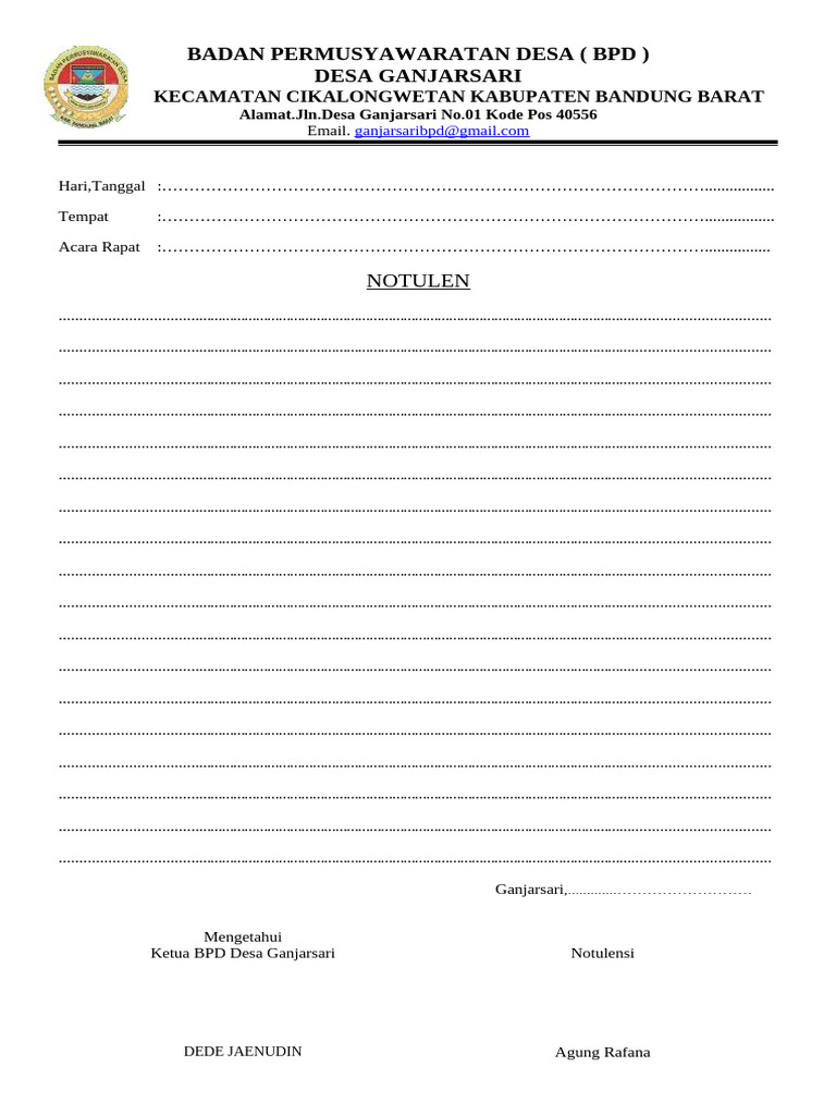 Daftar Hadir Dan Notulen Rapat BPD 2024 | PDF