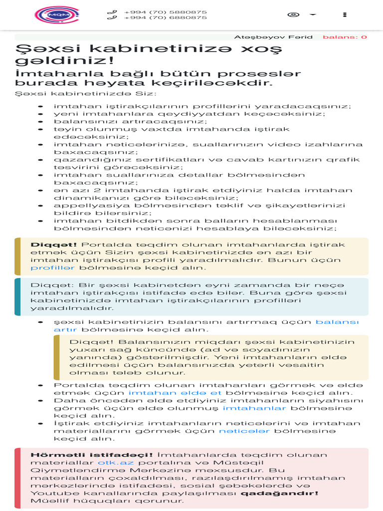 MQM Şəxsi Kabinet | PDF