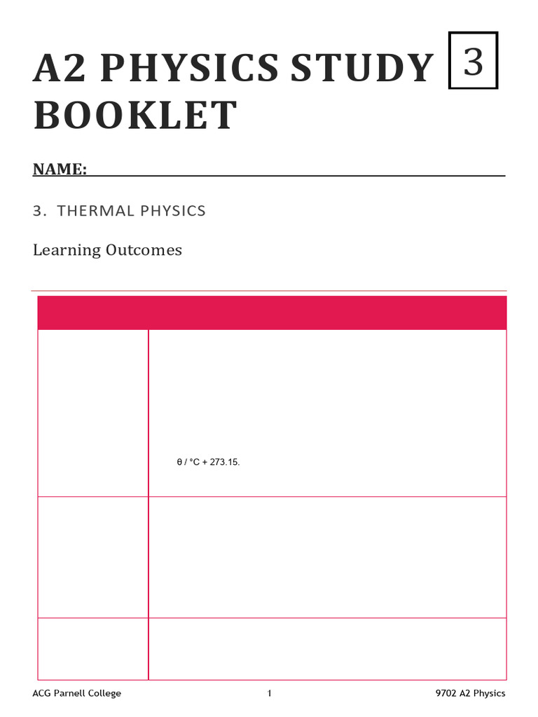 03 - Thermal Physics Study Booklet | PDF | Gases | Temperature