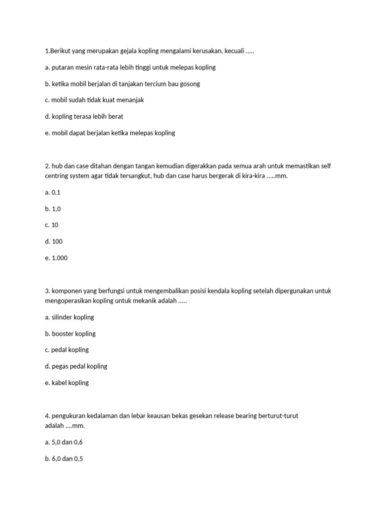 Soal Kls Xi-Pemeliharaan Sasis Dan Pemindah Tenaga Kendaraan Ringan | PDF