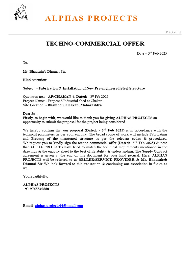 PEB QUOTE - CHAKAN PROJECT - Dt.-03.02.2024 | PDF