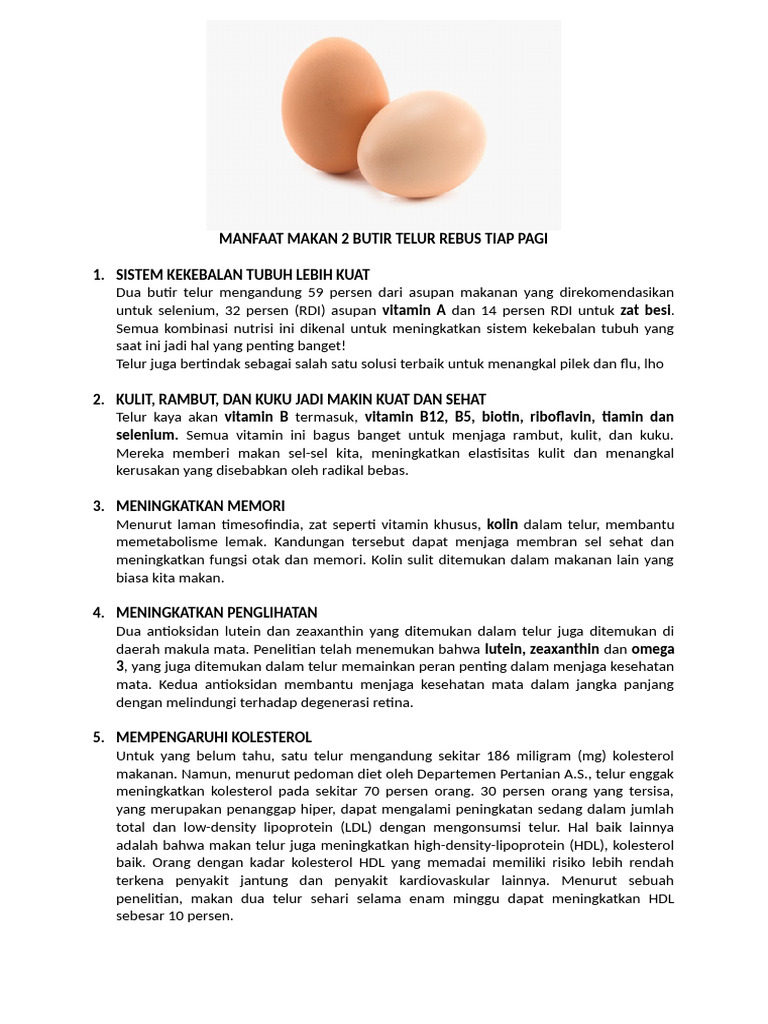 Manfaat Sarapan 2 Telur Rebus Setiap Hari | PDF