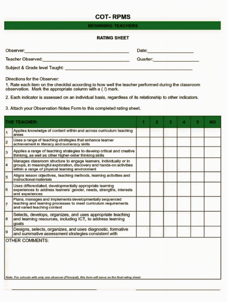 CO Rating Sheet | PDF