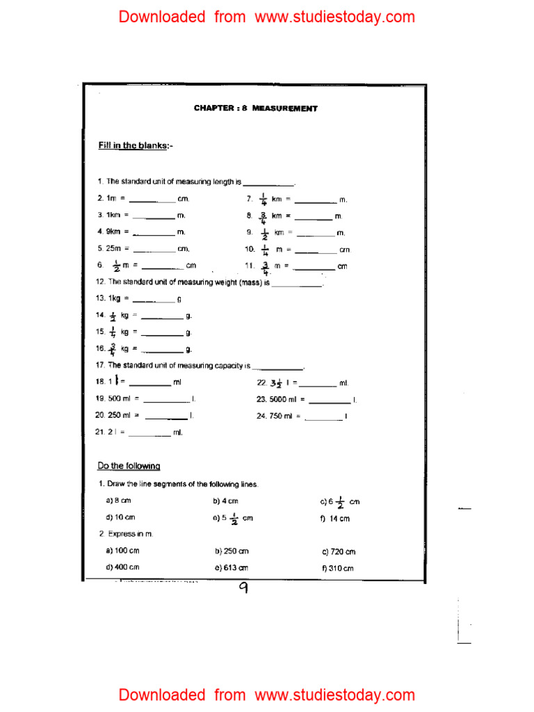 CBSE Class 4 Maths Revision Worksheet (163) - Measurement | PDF