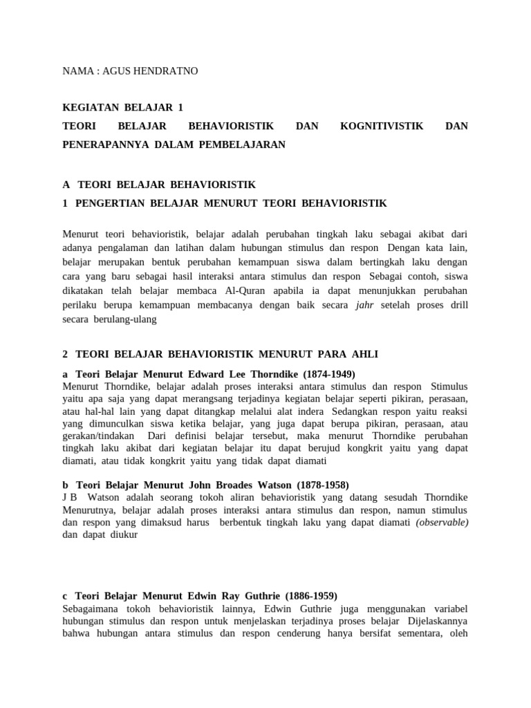 Resume Kb1 Teori Belajar Dan Pembelajaran | PDF