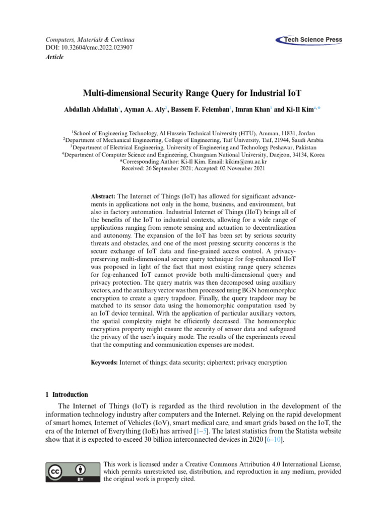 000 - 2022 - Multi-Dimensional Security Range Query For Industrial IoT | PDF | Internet Of ...