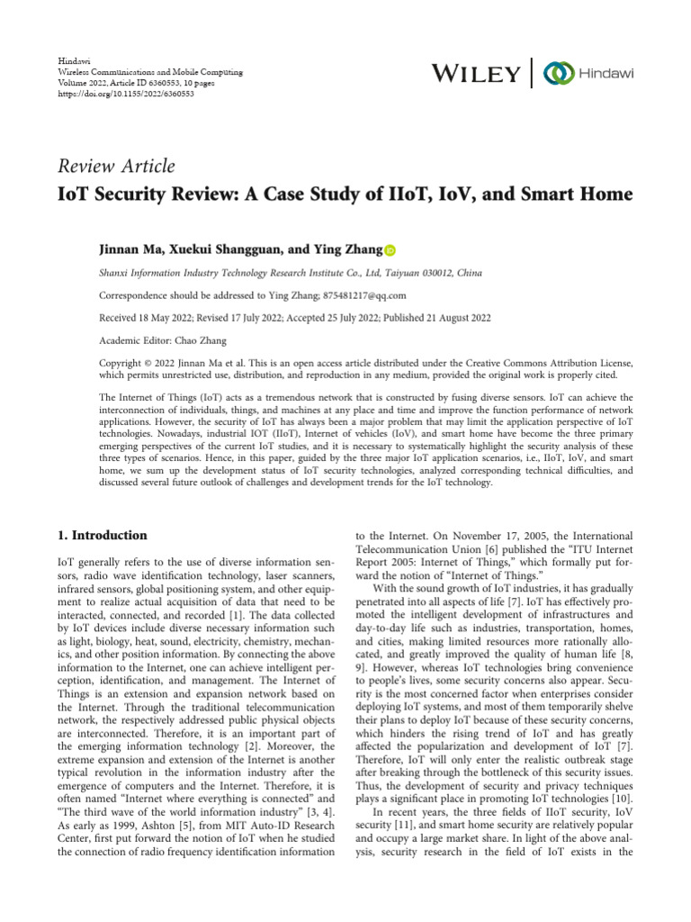001 - 2022 - IoT Security Review A Case Study of IIoT, IoV, and Smart Home | PDF | Computer ...