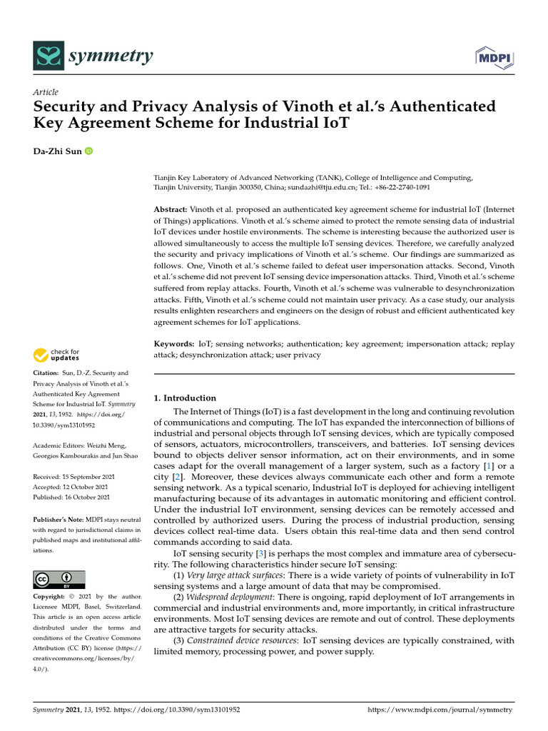 002 - 2021 - Security and Privacy Analysis of Vinothetal.'s Authenticated | PDF | Internet Of ...