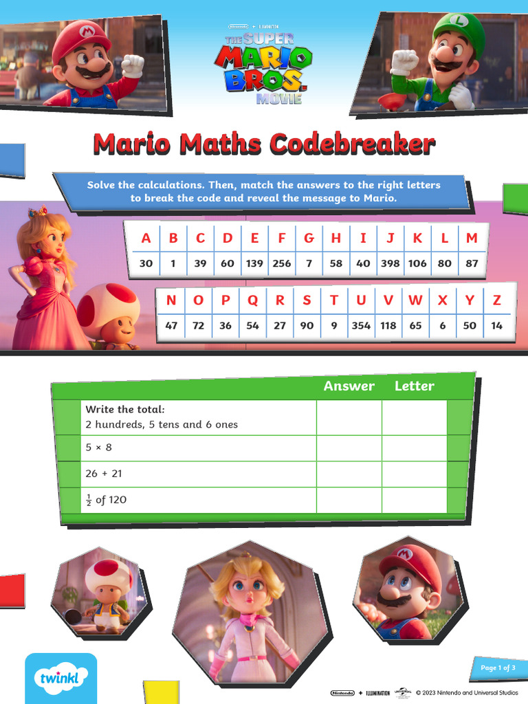T M 1675768991 Super Mario Bros Mario Maths Codebreaker Ages 7 9 - Ver - 1 | PDF | Nintendo ...