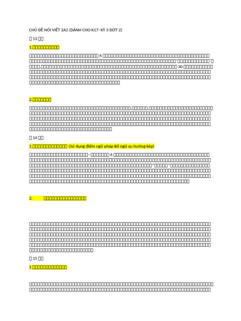 CHỦ ĐỀ NÓI VIẾT 2A2 | PDF