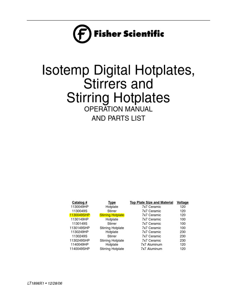 Isotemp Hotplates and Stirrers Manual | PDF