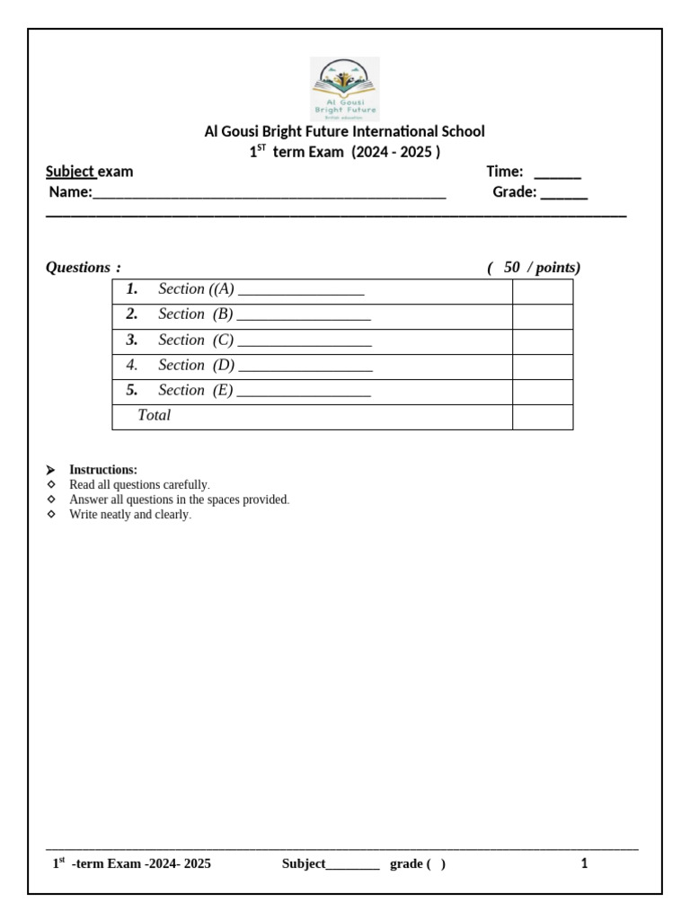 RTSE 1st Term Exam Paper 2024-2025 | PDF | Educational Assessment And ...
