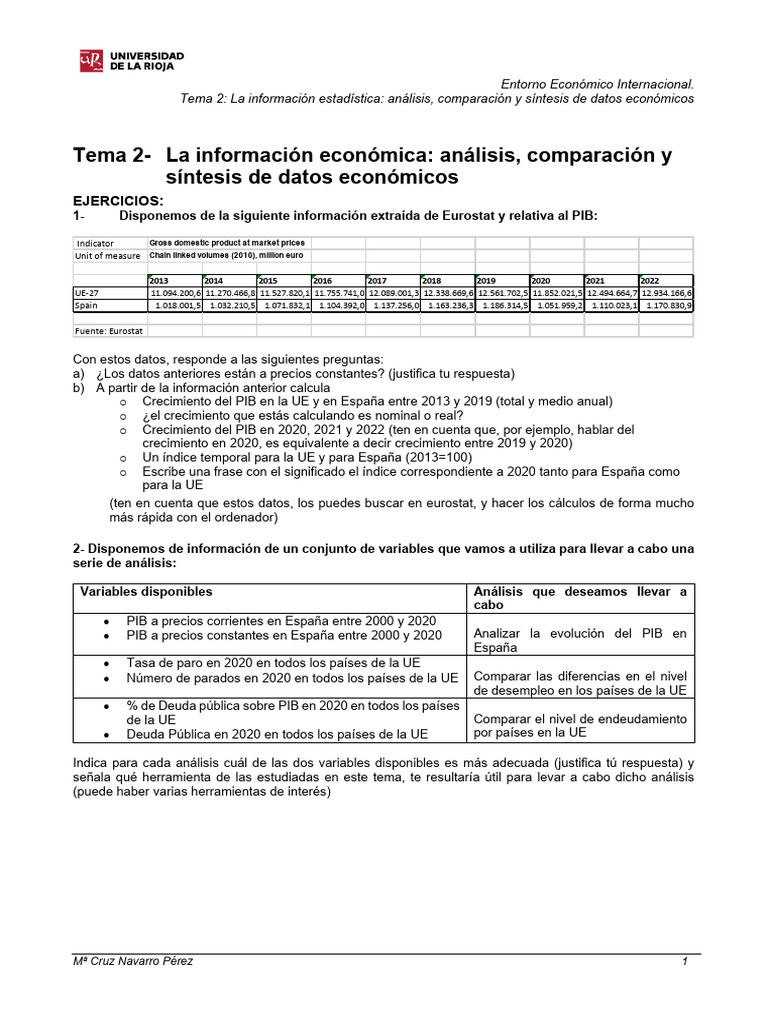 Tema 2. Ejercicios | PDF | Producto Interno Bruto | Paridad del poder adquisitivo