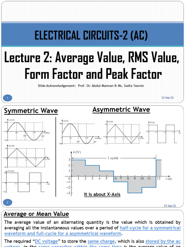02 - Average Value, RMS Value, Form Factor and Peak Factor | PDF | Root Mean Square | Electrical ...