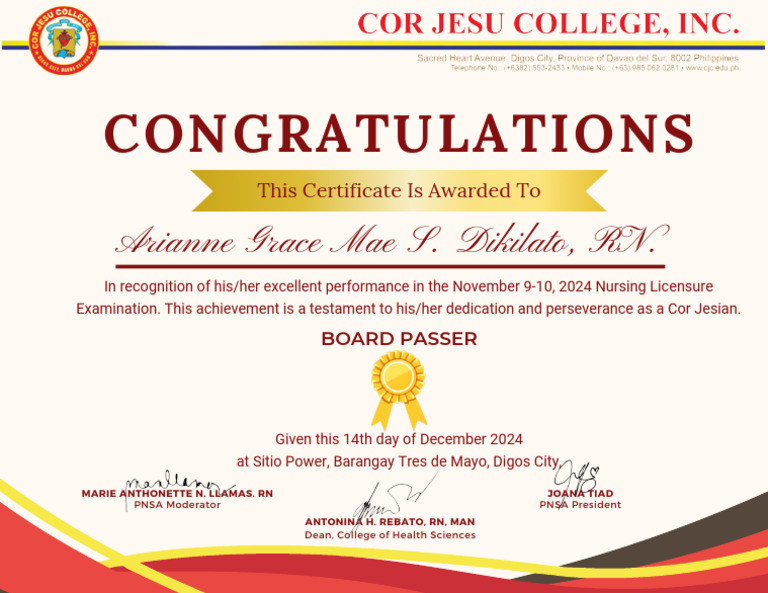 Nursing Licensure Certificate Award 2024 | PDF