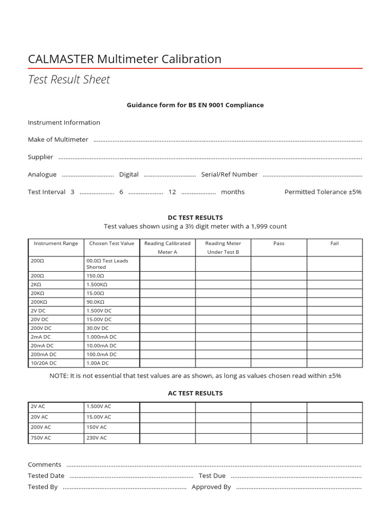 CALMASTER_Test Result Sheet | PDF | Power (Physics) | Electromagnetism