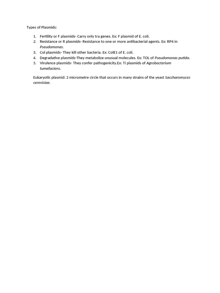 Types of Plasmids Explained | PDF