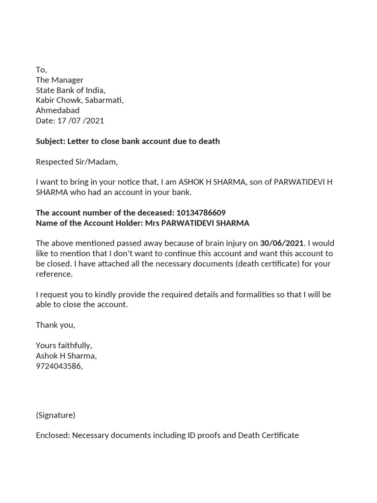 Close Bank Account Due to Death | PDF