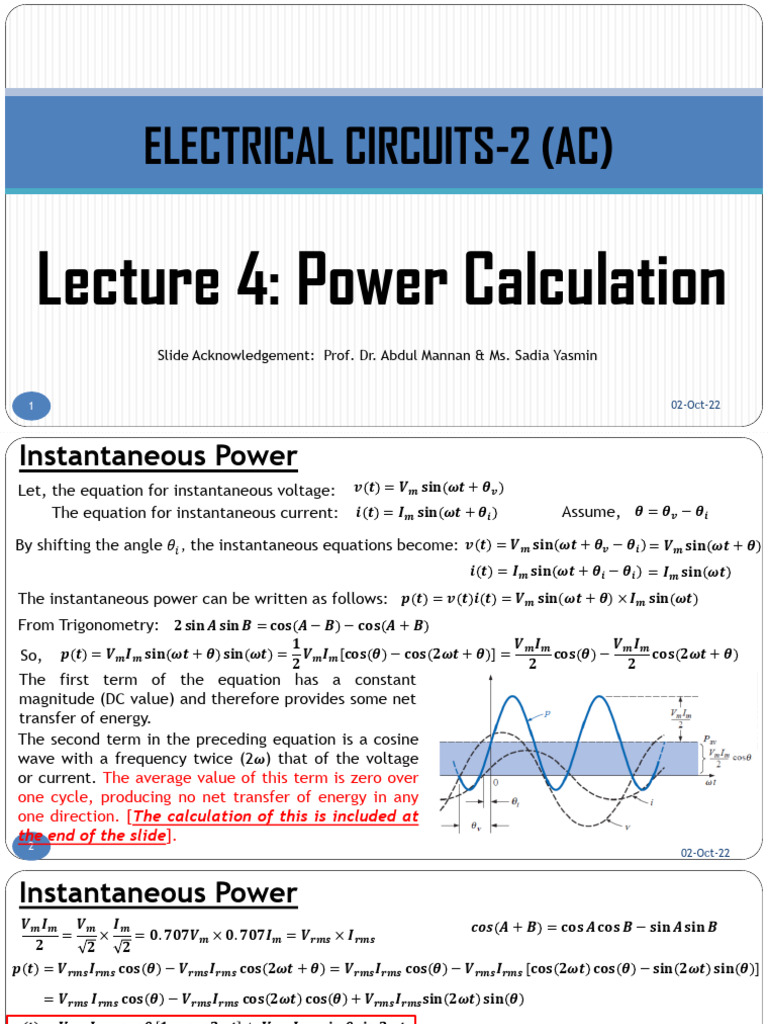 04_Power Calculation (1) | PDF | Ac Power | Electronic Engineering