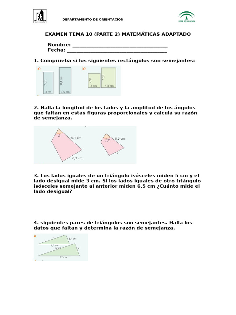 EXAMEN TEMA 10 (Parte 2) MATEMÁTICAS ADAPTADO | PDF