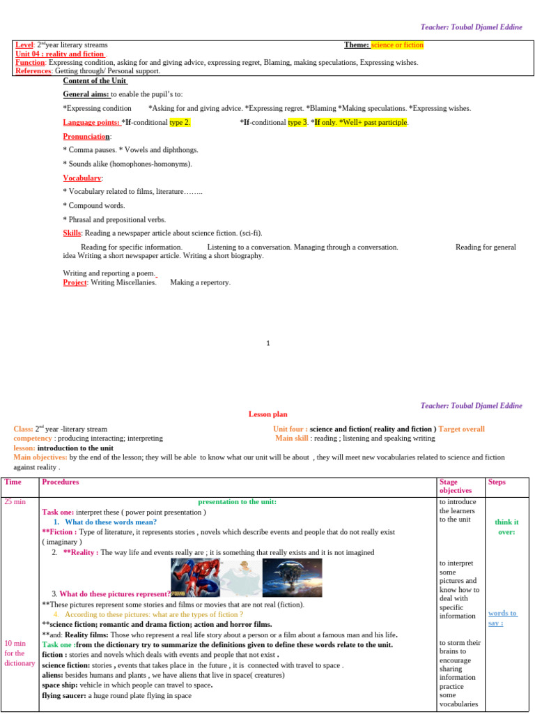 Science and Fiction: Lesson Plan Overview | PDF | Grammatical Tense ...