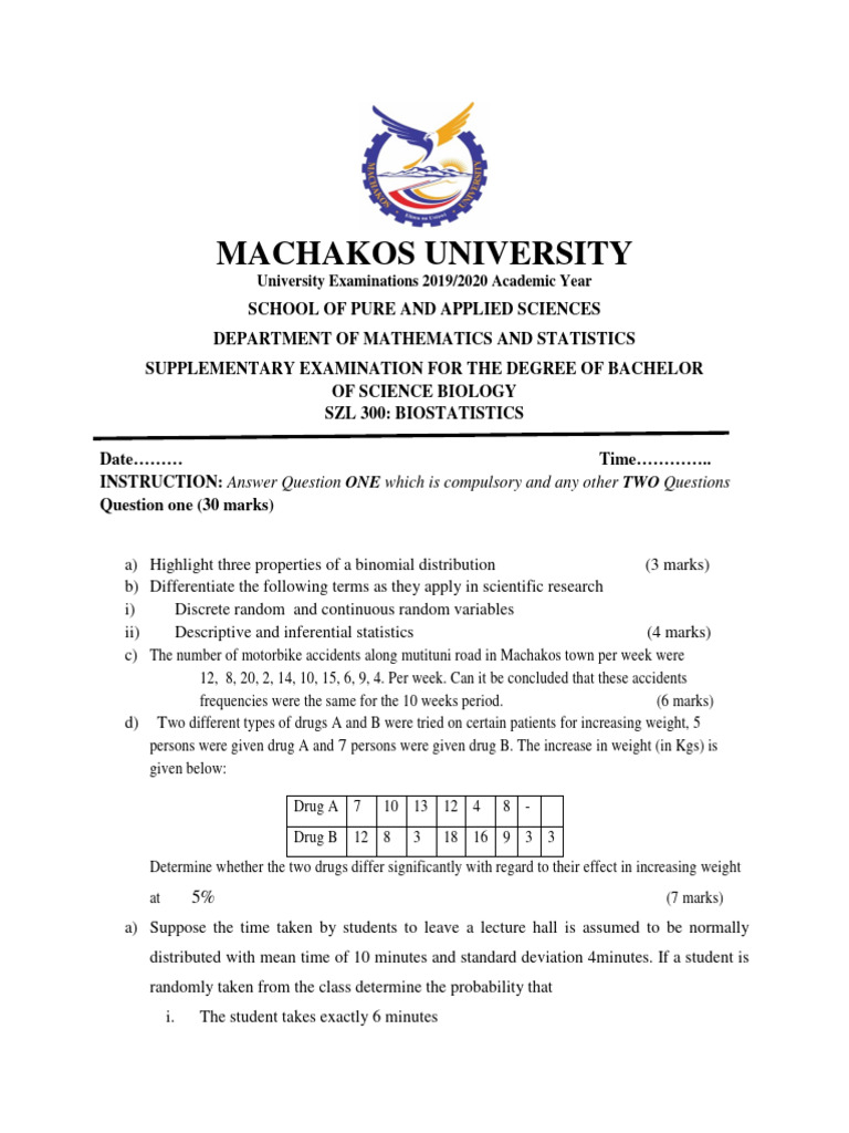 SZL 300 Biostatistics | PDF | Analysis Of Variance | Statistical Inference
