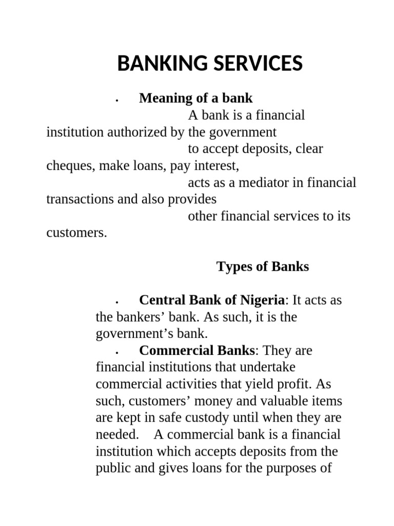 Overview of Banking Services and Types | PDF | Cheque | Banks