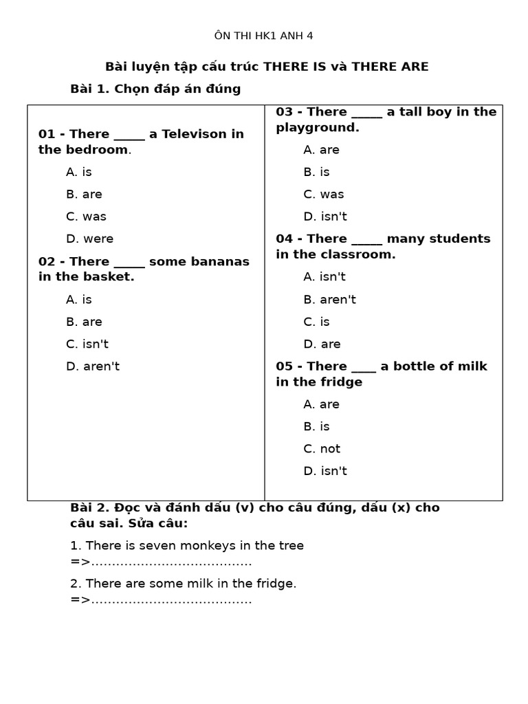 Bài luyện tập tobe, some, any, there is, there are | PDF