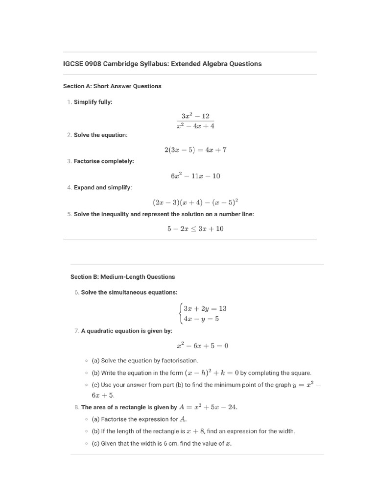 Year 11 Algebra Practice | PDF