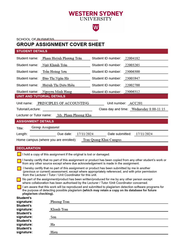 ACC201 Group Assignment Cover Sheet | PDF | Expense | Depreciation