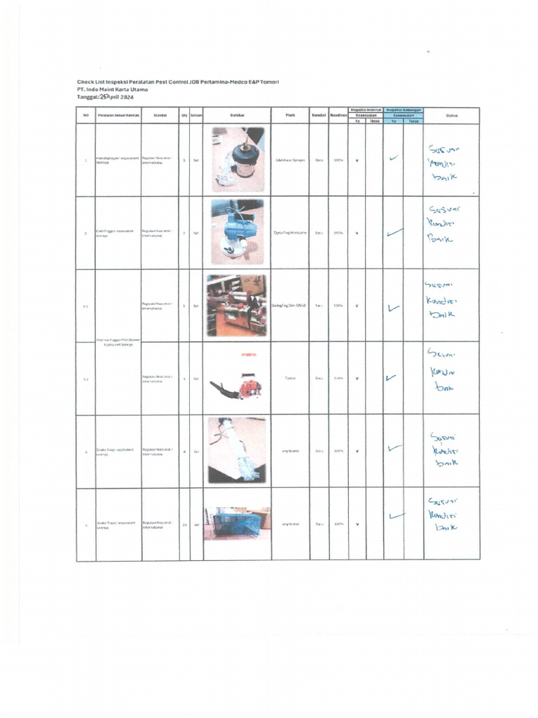 4. Checklist Inspeksi Alat April 24 | PDF