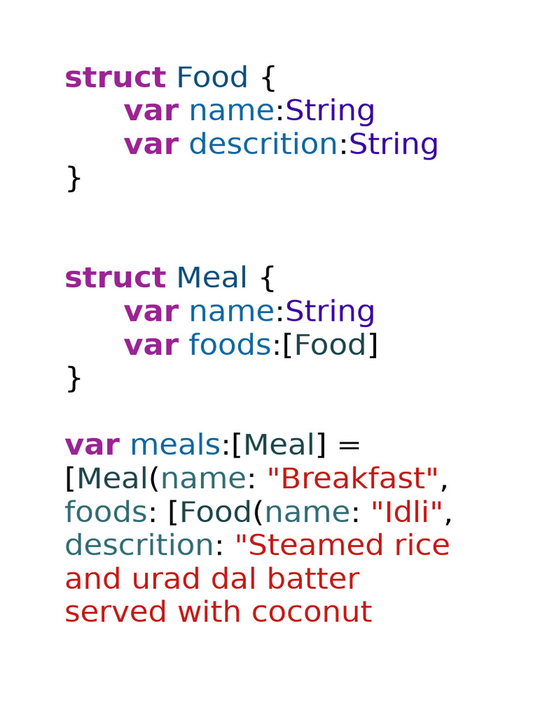 Meal Structs with Food Descriptions | PDF
