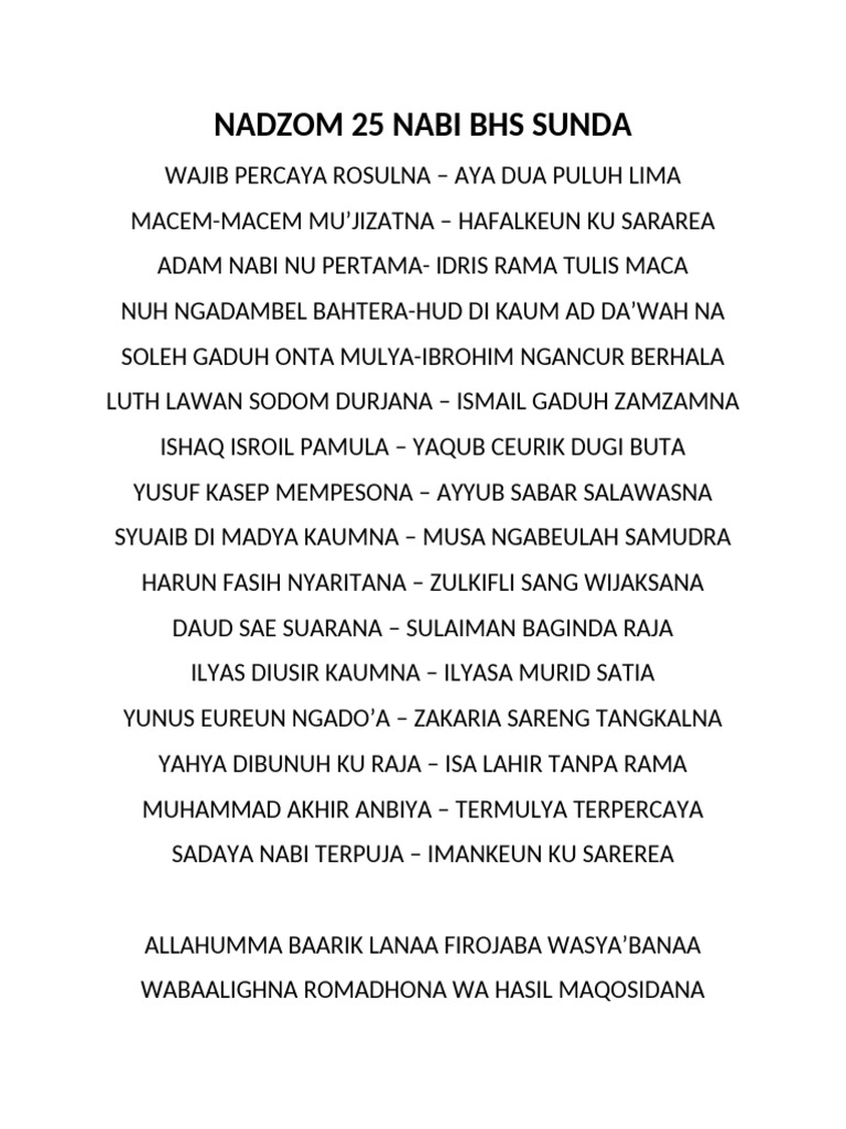 Nadzom 25 Nabi Bhs Sunda | PDF
