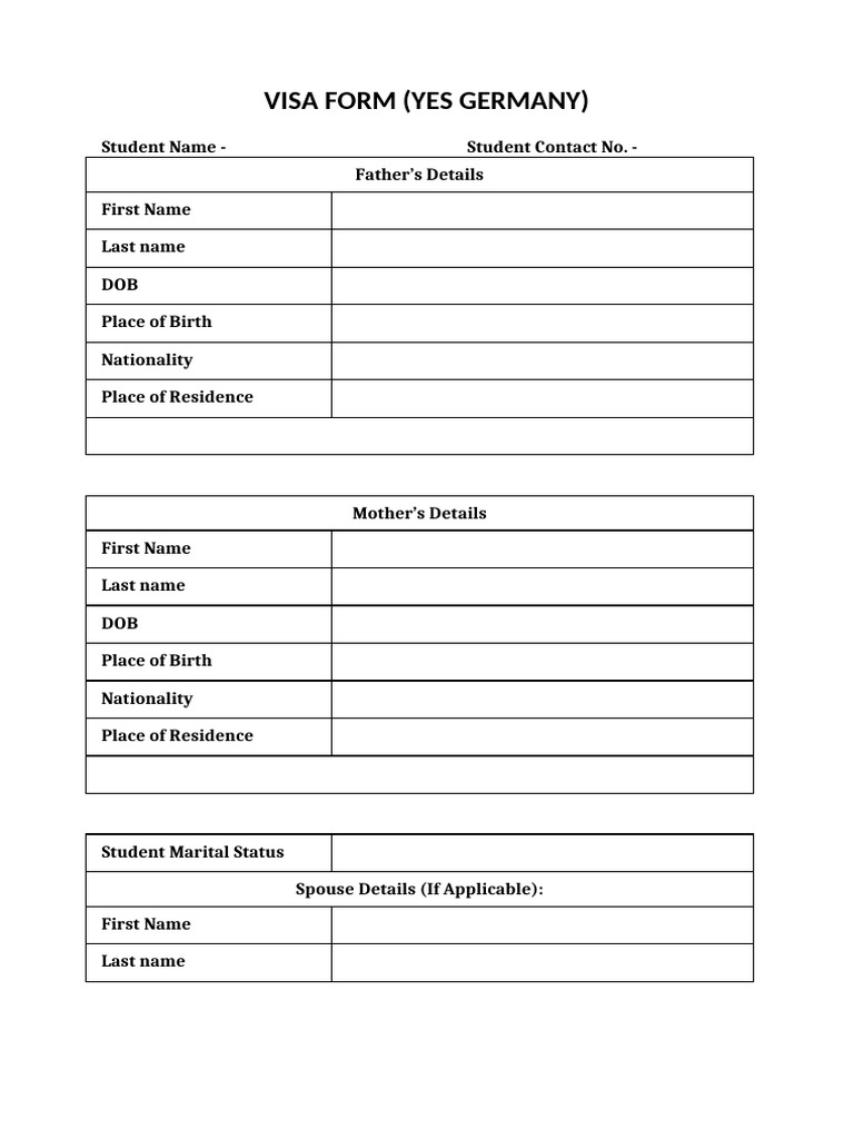 German Student Visa Form | PDF