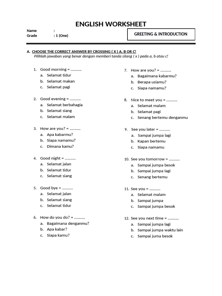 Greetings and Introductions Worksheet | PDF