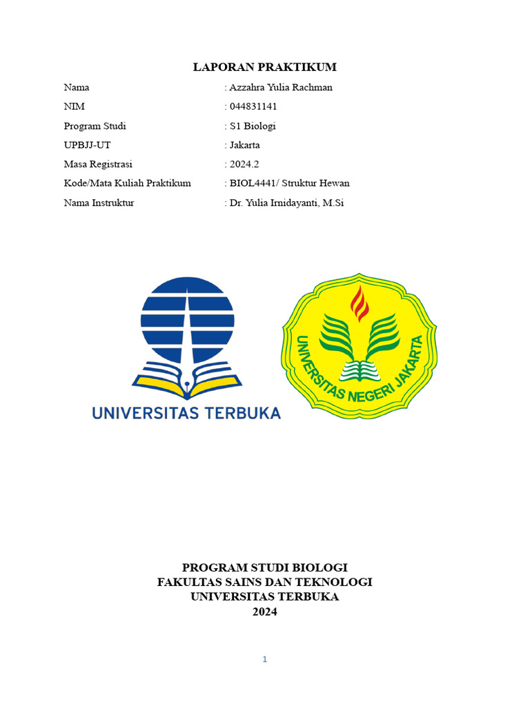 Azzahra - 044831141 - Laporan Praktikum Struktur Hewan | PDF